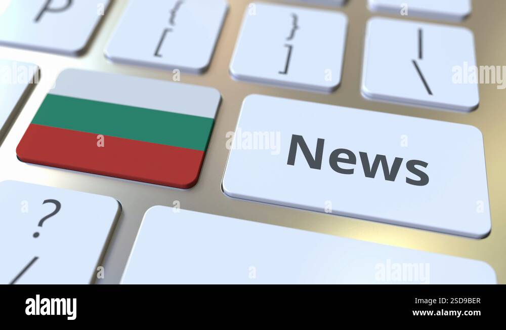 News text and flag of Bulgaria on the keys of a computer keyboard ...
