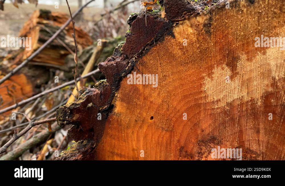 Old tree trunk cut, cross section of tree trunk showing growth rings ...