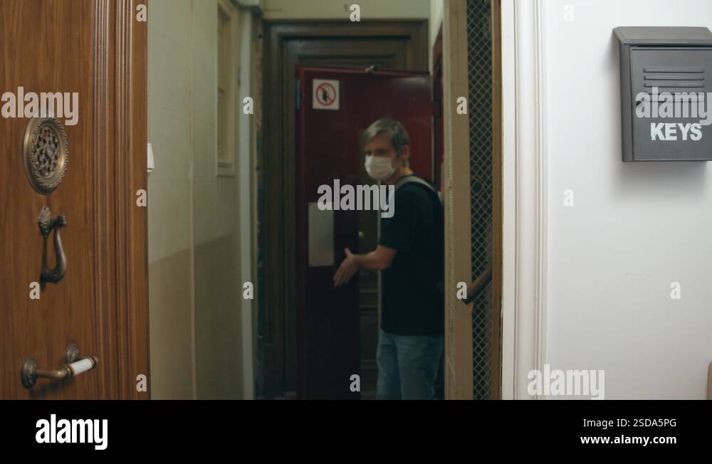 Man come back home after coronavirus pandemic, tourist in medical mask ...