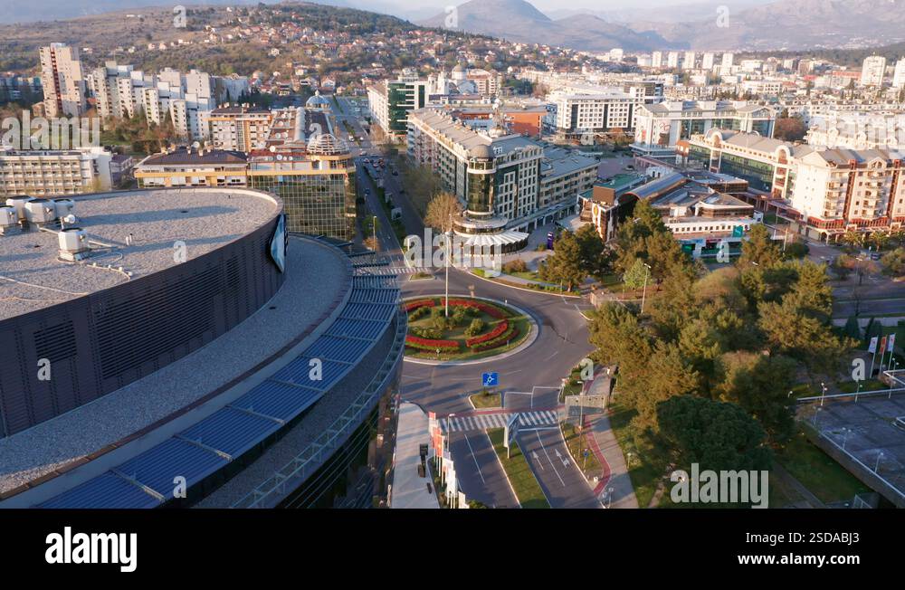 Podgorica Mongenegro - panoramic aerial view of modern city blocks ...