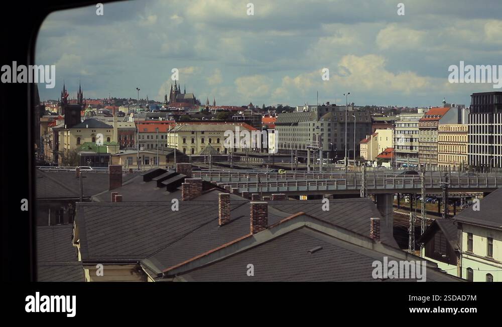 Prague old town shot Handheld from fast moving train, Czech Republic ...