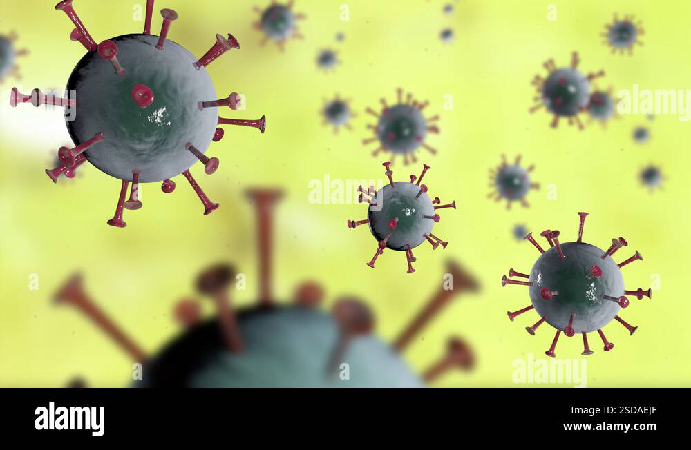 Coronide-19 Coronavirus Cells. Epidemic. Many viral cells with red ...