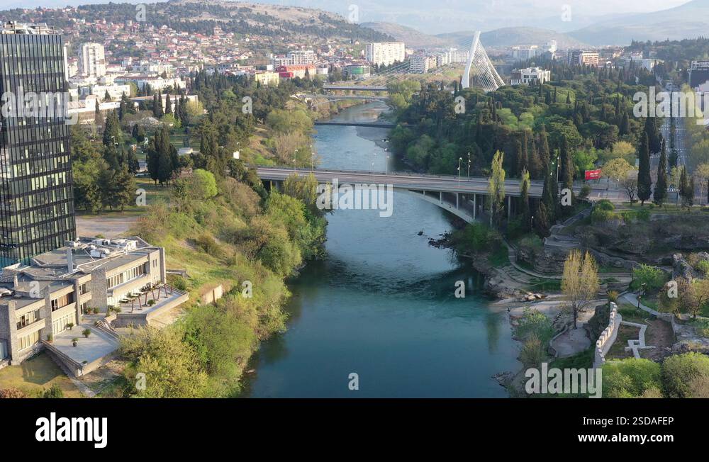 Podgorica, Montenegro: Bridges over blue Moraca river Stock Video ...