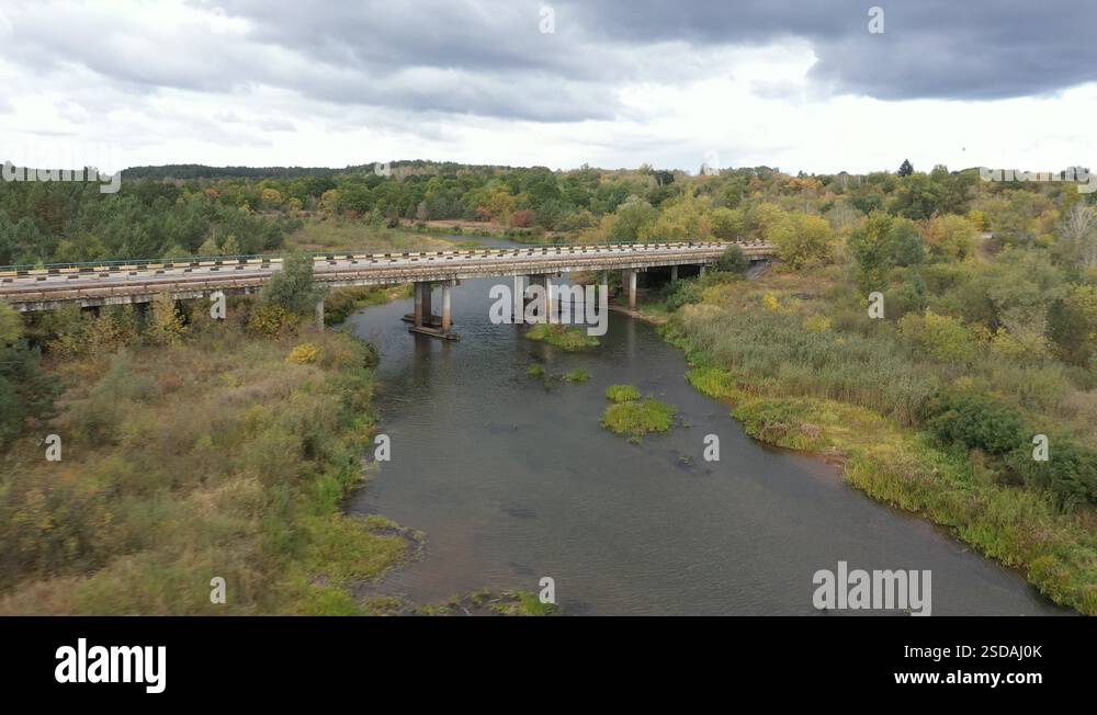 Pripyat river bridge aerial survey near Chernobyl exclusion zone Stock ...
