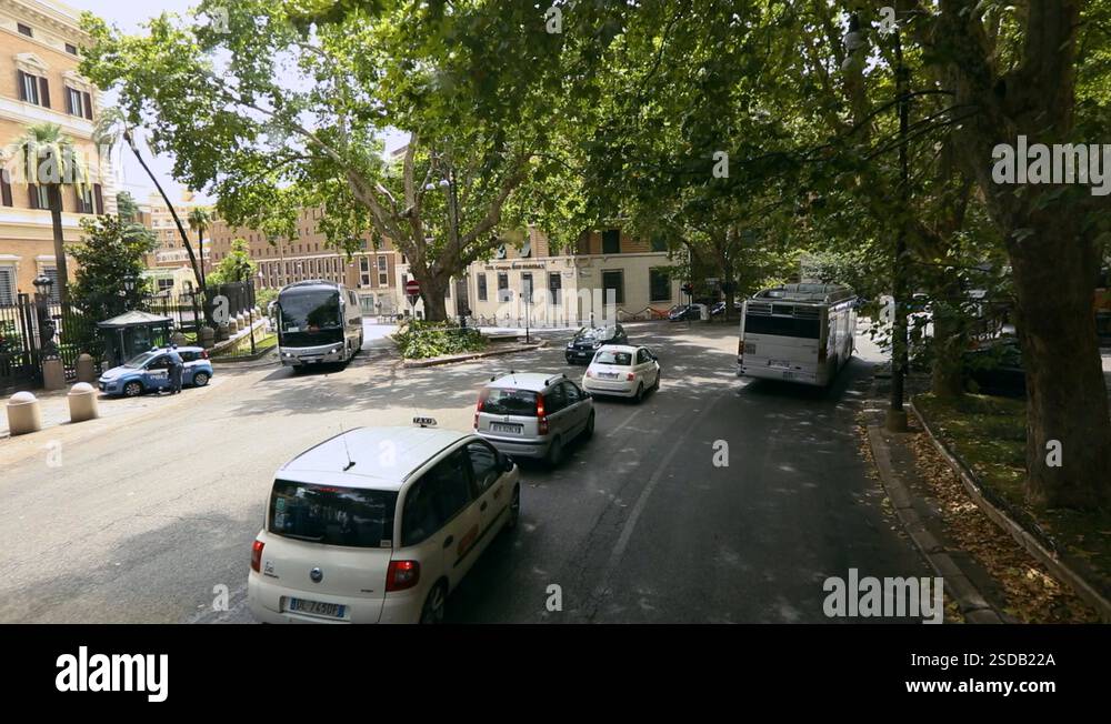 A trip through the streets of Rome, Italian streets view from a car ...