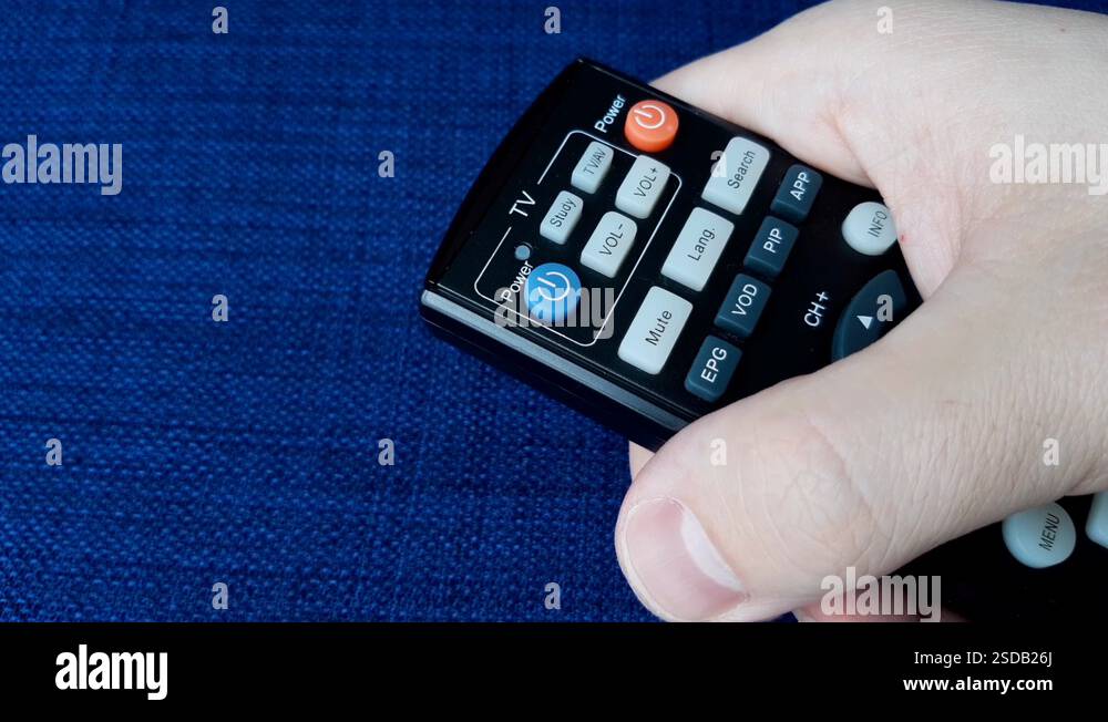 Pressing the mute button on the tv remote control. Watching television ...