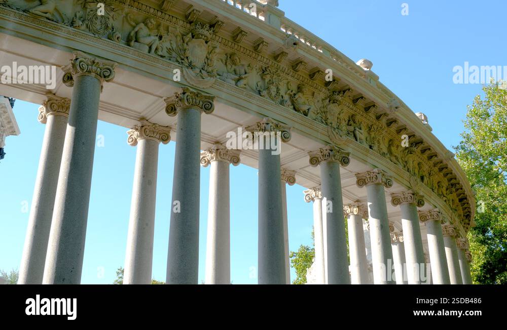 Exterior view of Colonnade. Building with columns in Buen Retiro park ...