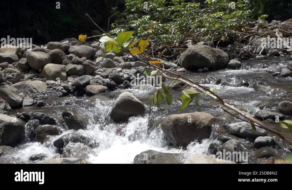 Bright midday sun glistening off rushing water flowing over round river Stock Video Footage - Alamy