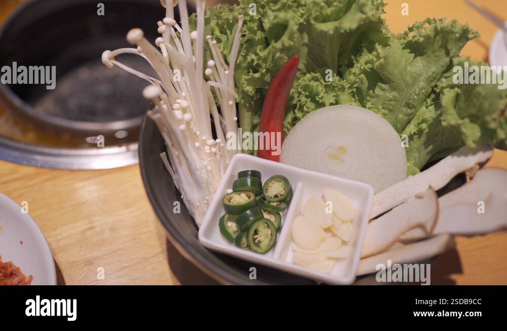 Fresh vegetable spice set at Asian restaurant, vegetarian or healthy ...