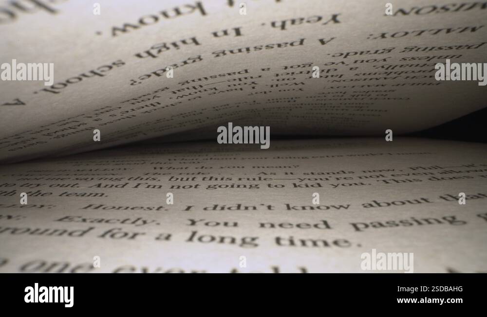 Macro camera moving slowly inside two book pages. Stay at home concept ...