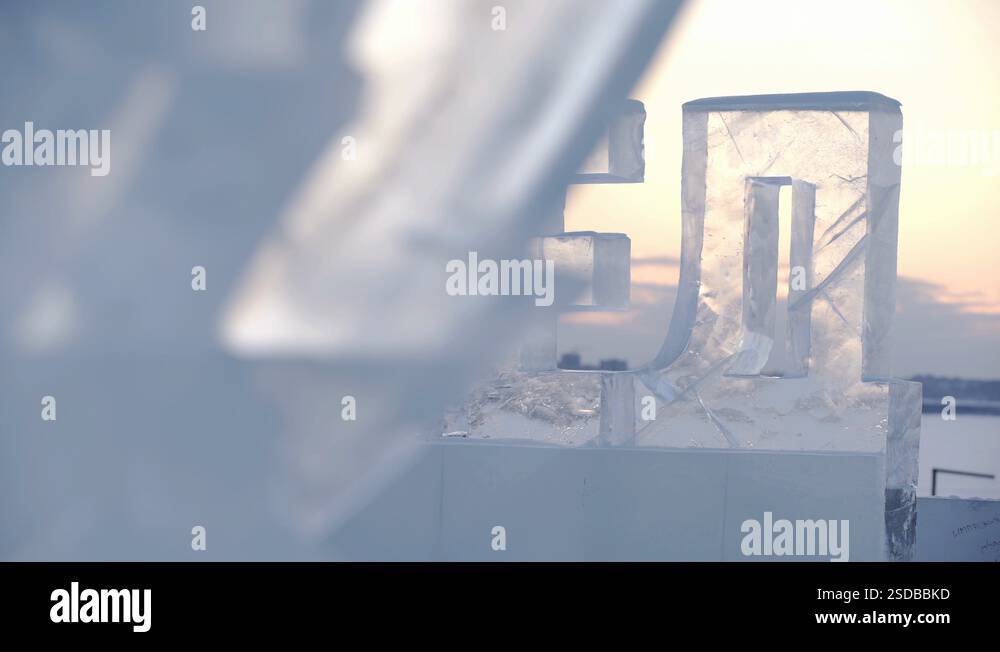 Sculpture word Ice in Russian language which has been cut out from the ...