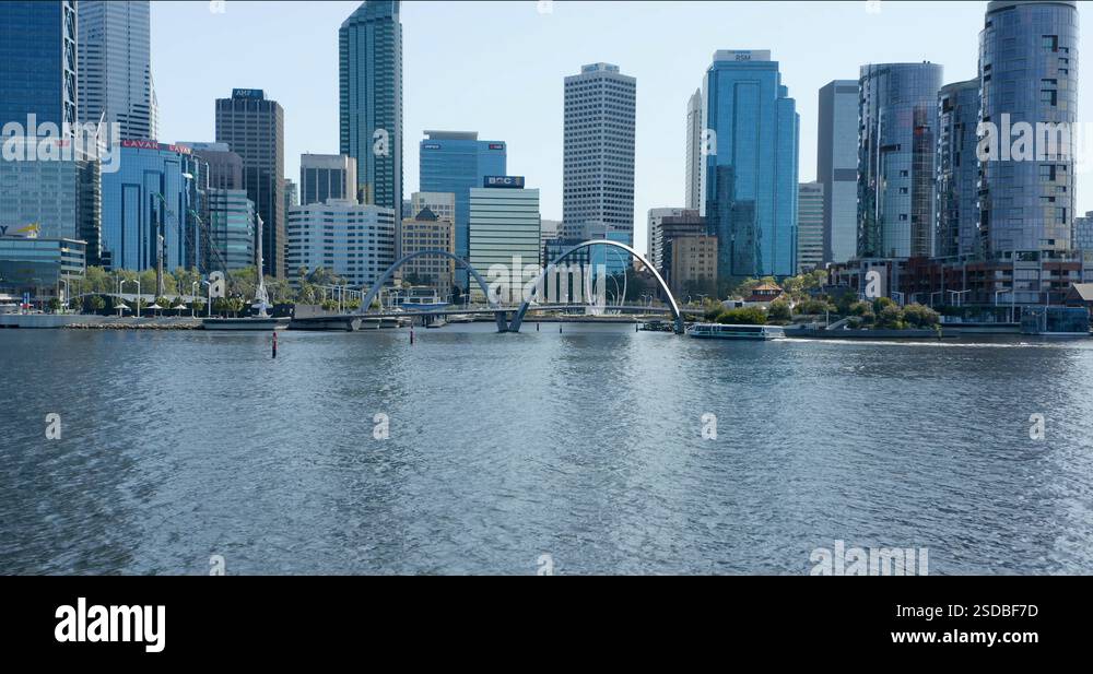 Australia Perth Elizabeth-Quay-Bridge-Low-Aerial 422 59.94FPS Stock ...