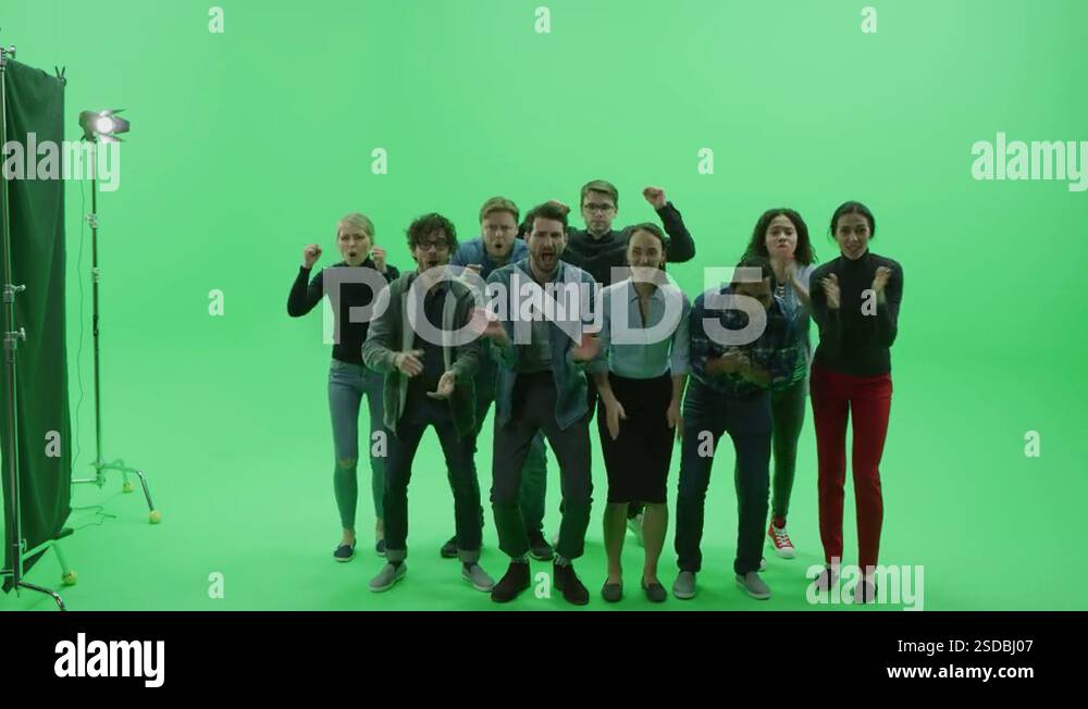 Green Screen Chroma Key Studio: Diverse Crowd of Multi-Ethnic Fans ...