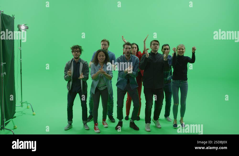 Green Screen Chroma Key Studio: Crowd of Multi-Ethnic Fans Cheering ...