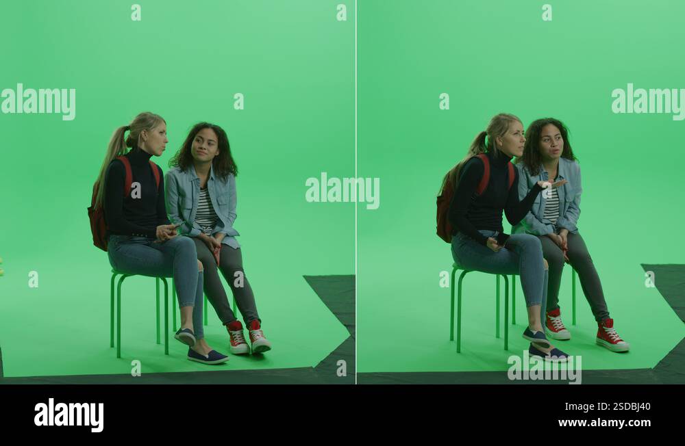 2-in-1 Split Green Screen Collage: Two Young Women Talking, Gossip ...
