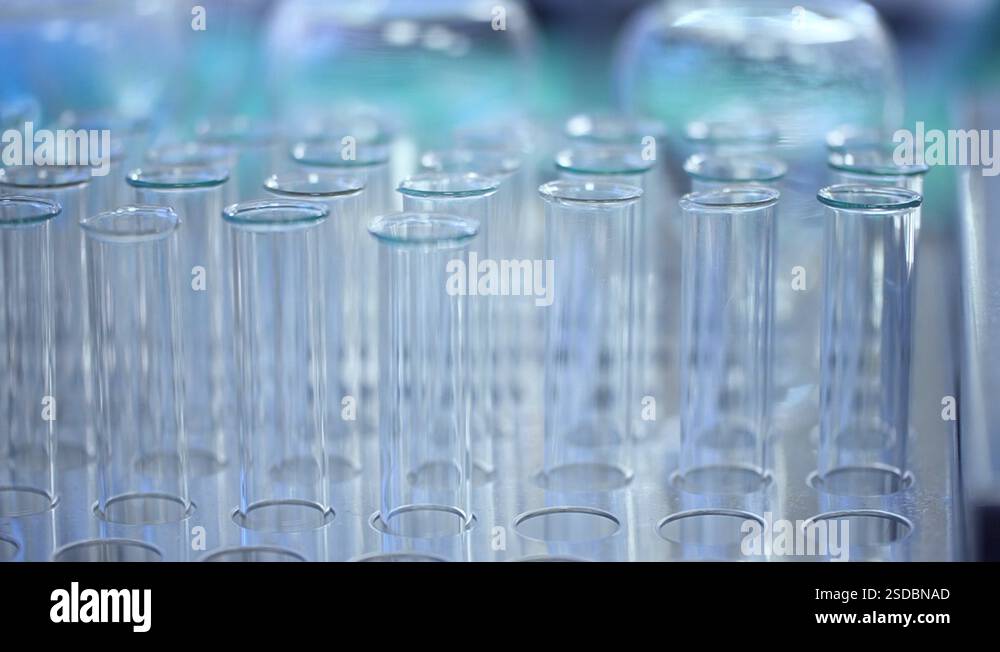 Glass test tubes for analysis in the laboratory Spbd. Close up pharma ...