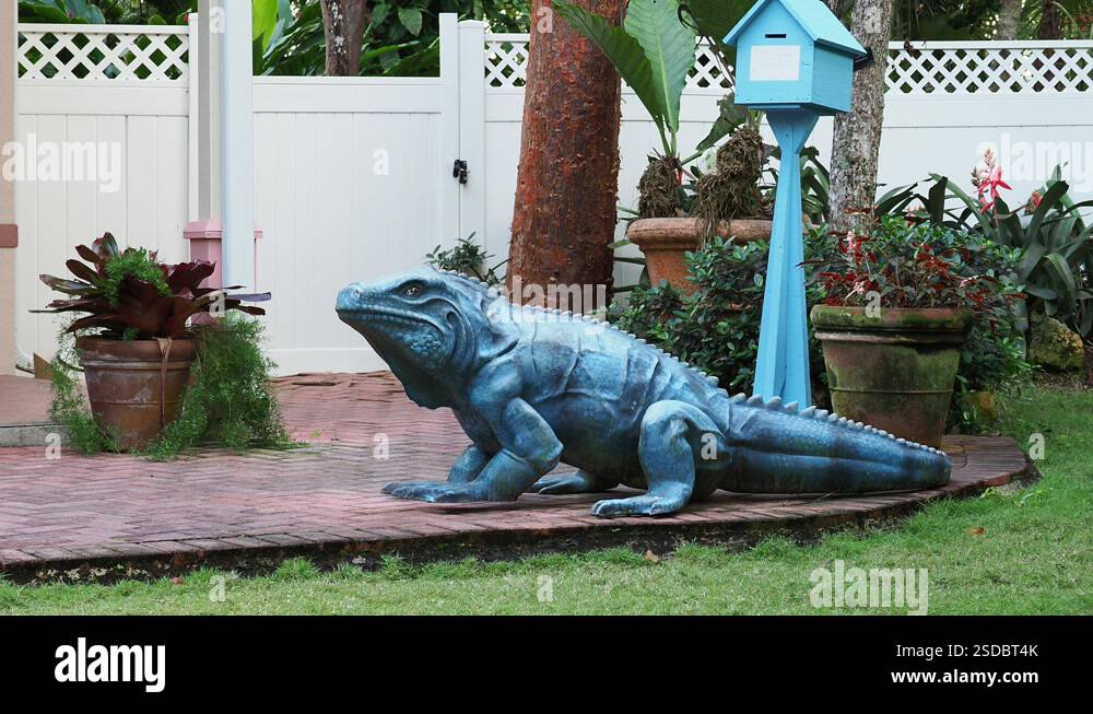 Figure of Blue iguana at Queen Elizabeth II Botanic Park, Grand Cayman ...