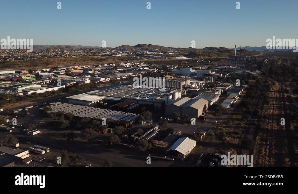 4K aerial video of Namibia Breweries beer factory in Windhoek, Namibia ...