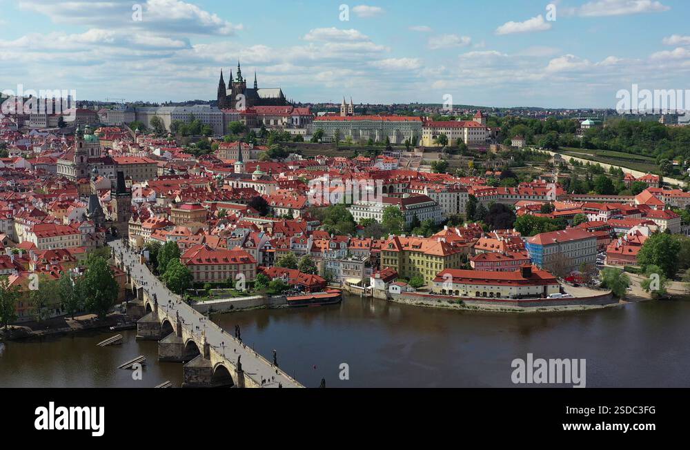Prague scenic spring aerial view of the Prague Old Town pier ...
