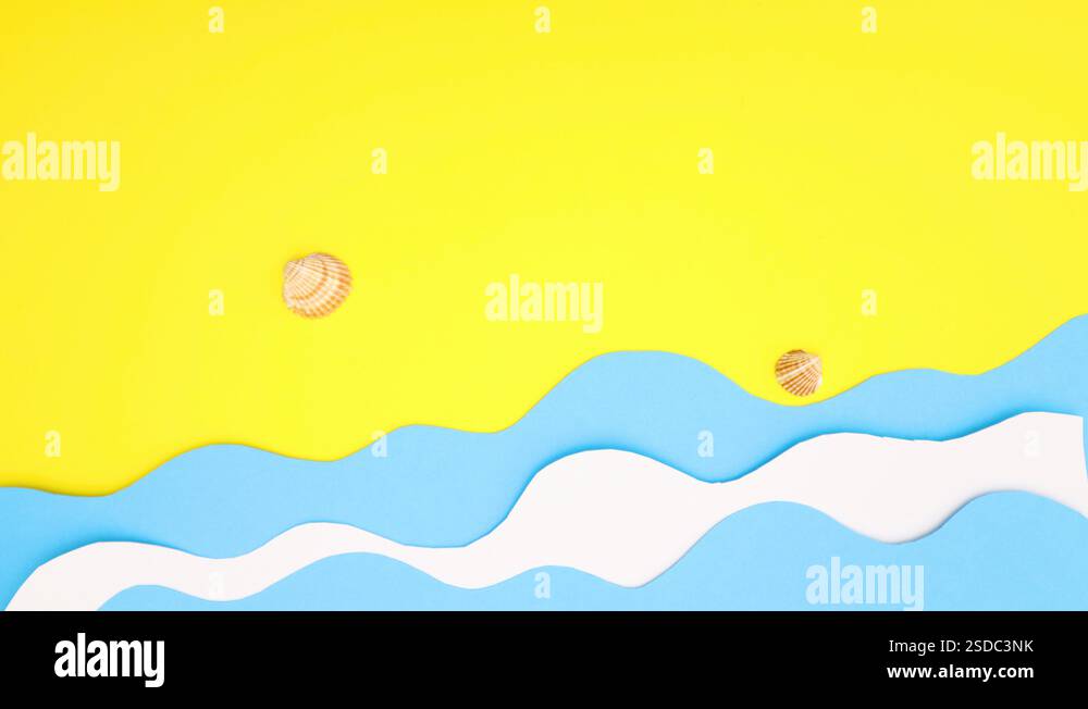 Sea waves and shells appear on beach - Handcrafted stop motion Stock ...
