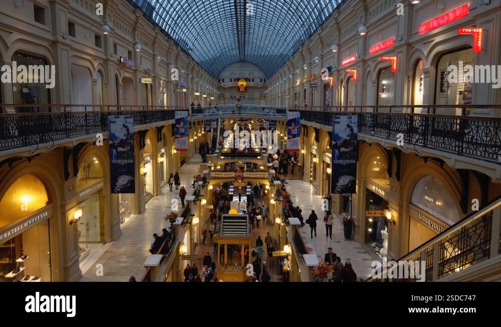 Time lapse shoppers in GUM department store in morning, Moscow Russia ...