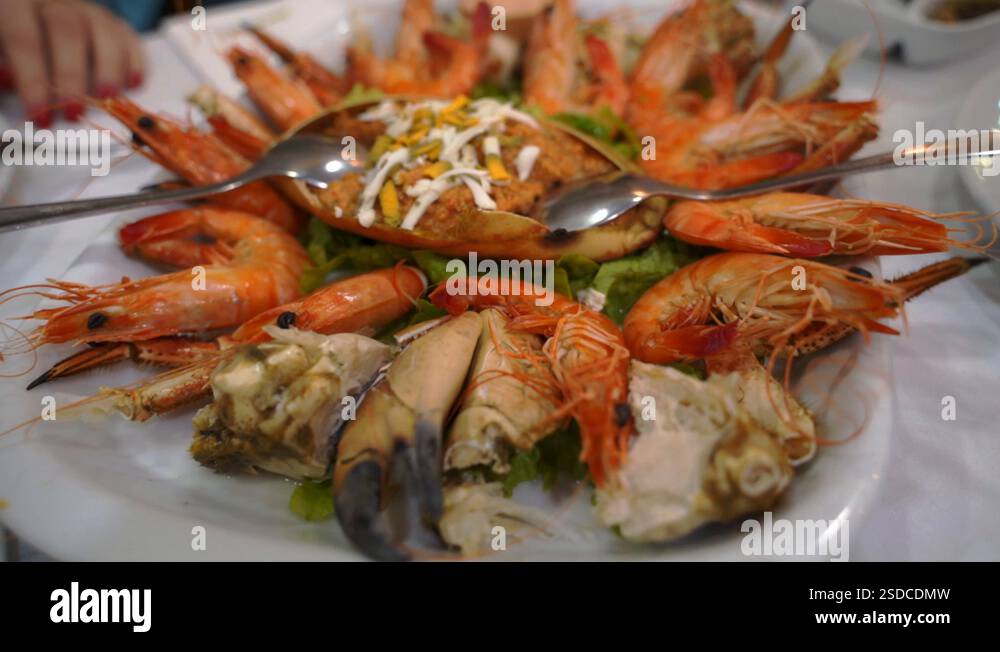Luxurious Dish with Prawn in a Portuguese Restaurant Close Up Stock ...