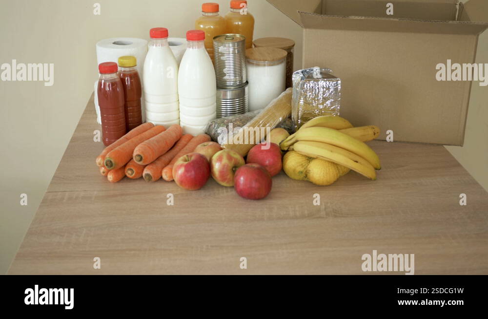 Set of food items for charity assistance to those in need. Volunteering ...