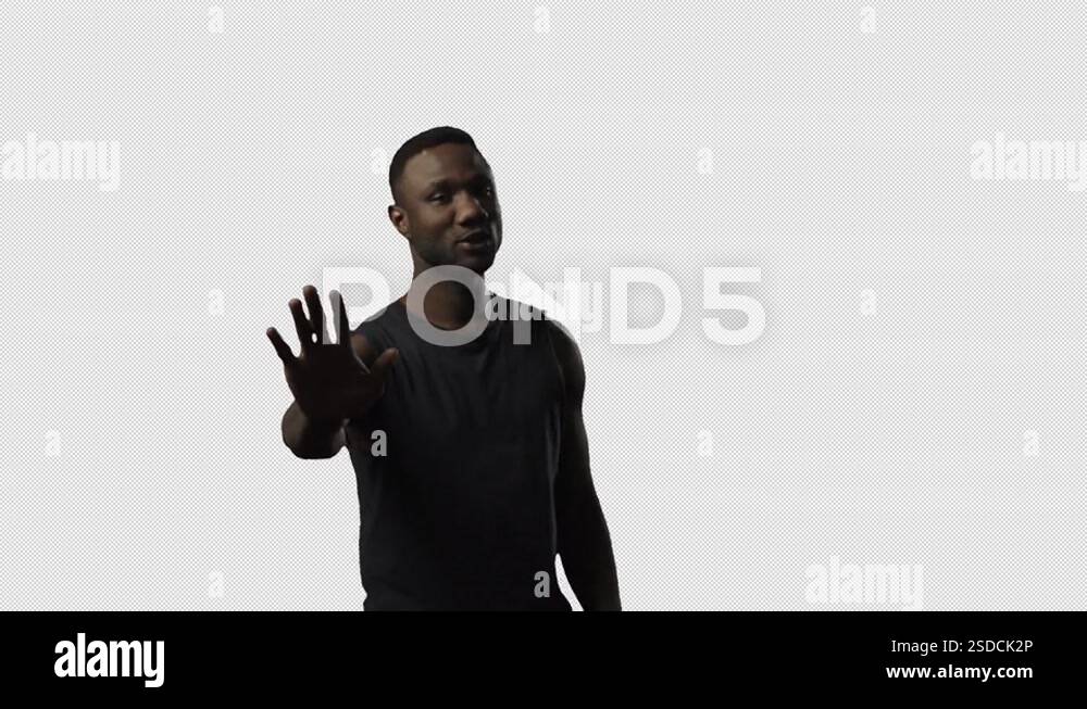 Young Black Man Showing the Stop Hand Sign on Alpha Channel Background ...