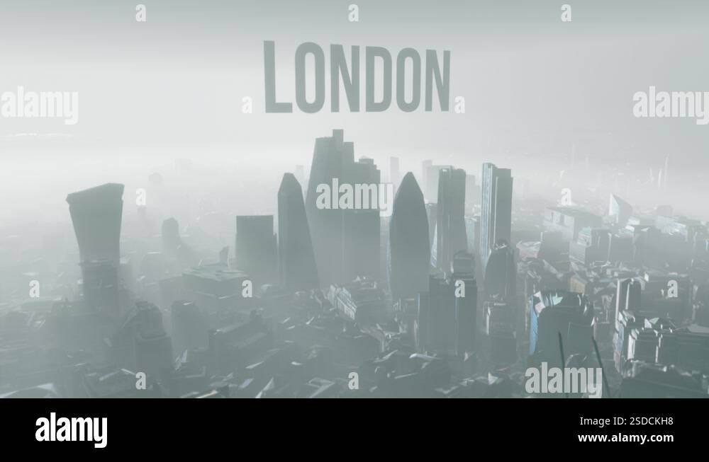 City of London skyline, aerial minimal view, UK, England, cgi render ...