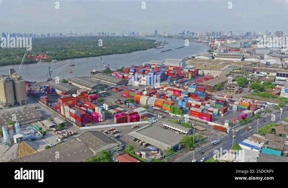 Aerial view of container cargo ship in the export and import business and log Stock Video ...
