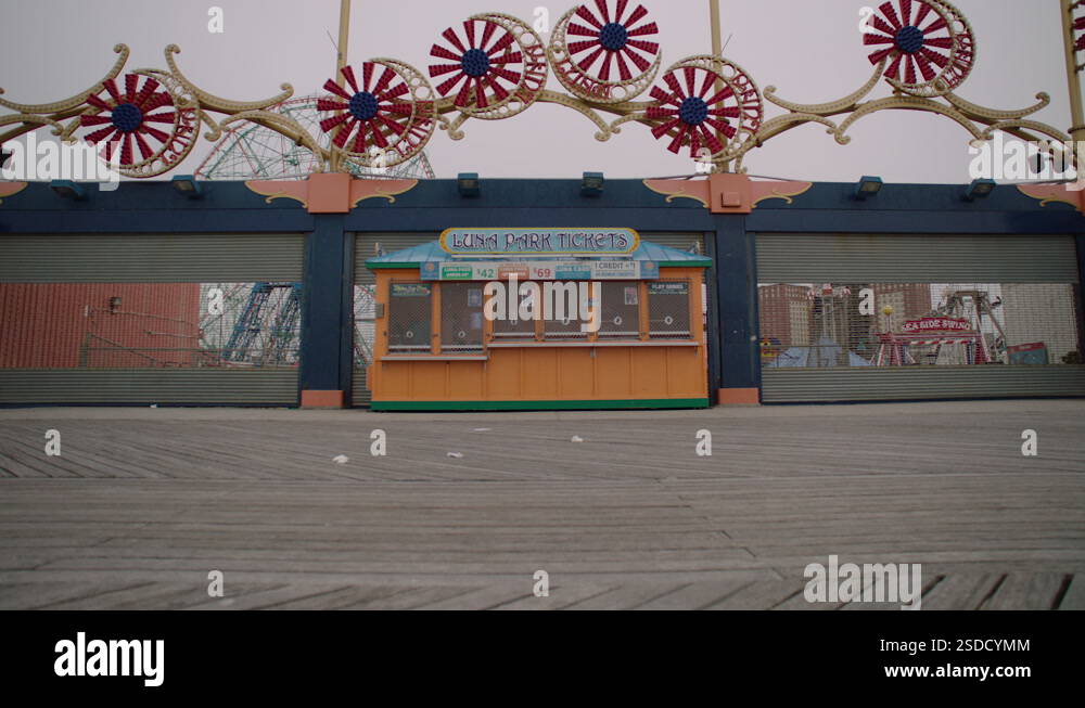 Closed Amusement Park Ticket Stand At Coney Island Stock Video Footage ...