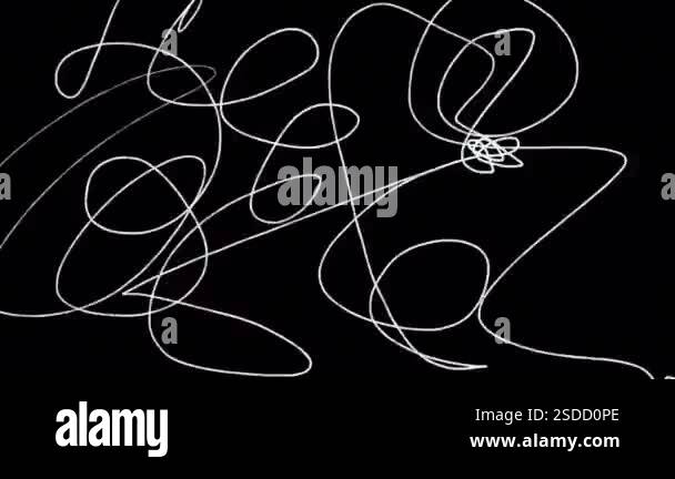 Tangled white lines on a black screen. Animation of the texture of ...