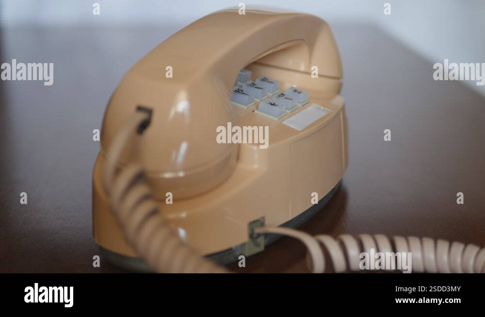 Elderly Man Dialing Number Buttons On Retro Push Dial Telephone. Making ...