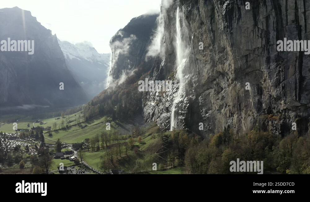 Staubach fall, A waterfall in Lauterbrunnen, Switzerland Stock Video ...