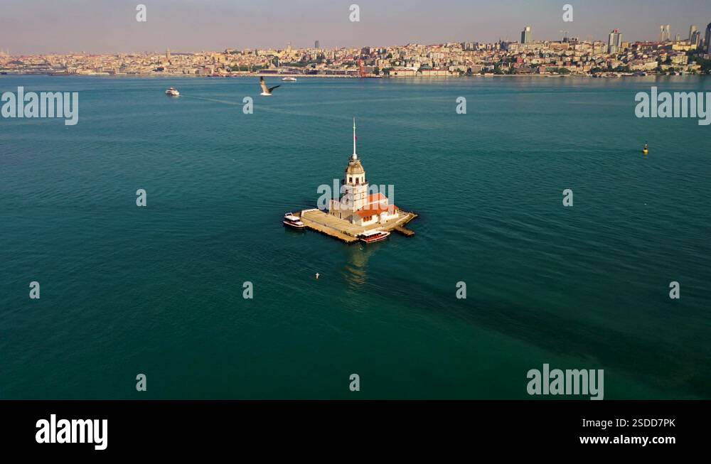 Aerial view of Maiden's Tower also known as Leander's Tower From ...