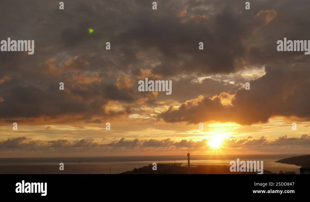 Time-lapse landscape , red purple blue yellow pink clouds are moving ...
