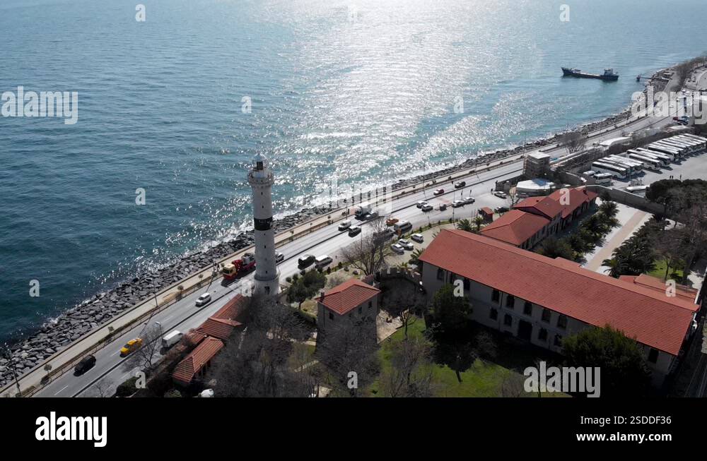 The embankment and the road of Istanbul. Aerial view of the roadway and ...