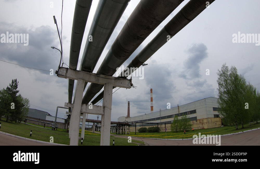 Panorama of a thermal power plant. Heat supply is provided via a ...