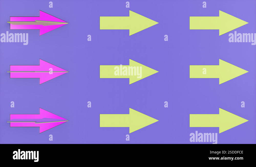 3D animation of moving colorful arrows. Arrows sign are flipping over ...
