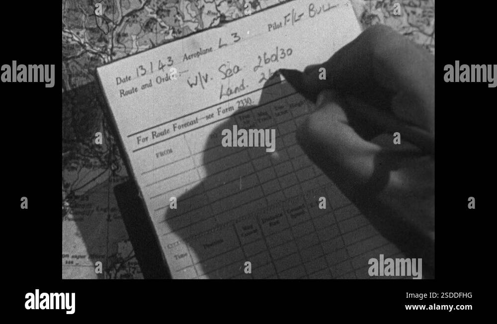 Mans hand using rulers and doing calculations, drawing track for pilots ...