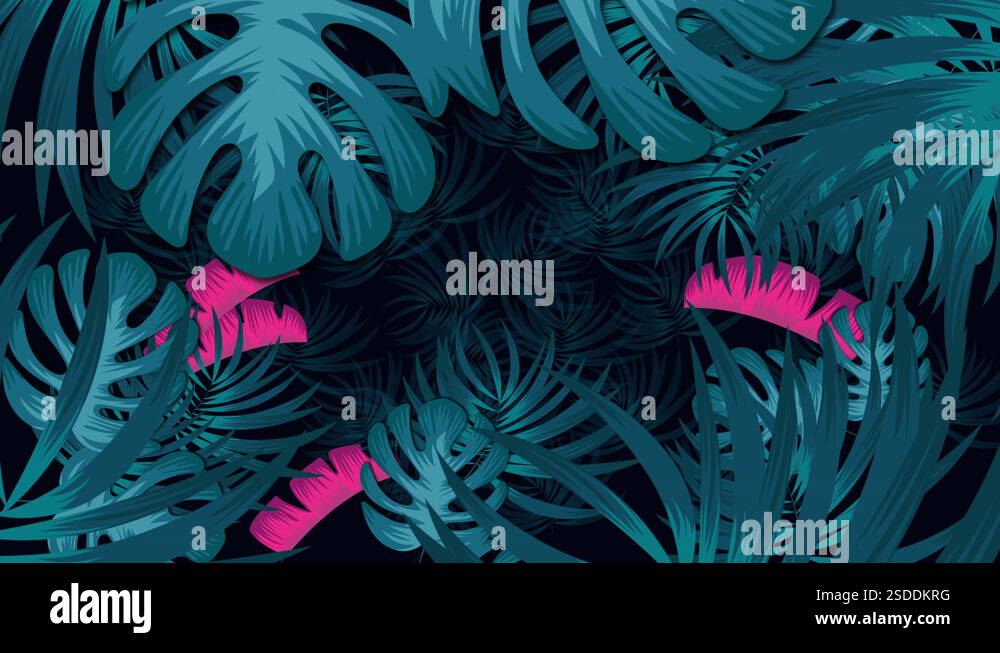 Neon glowing rectangle frame appears in the tropical forest background ...