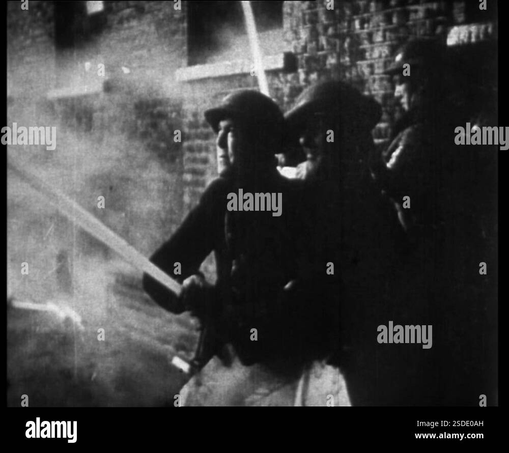 Scenes of firemen extinguishing fires during German air raids, London ...