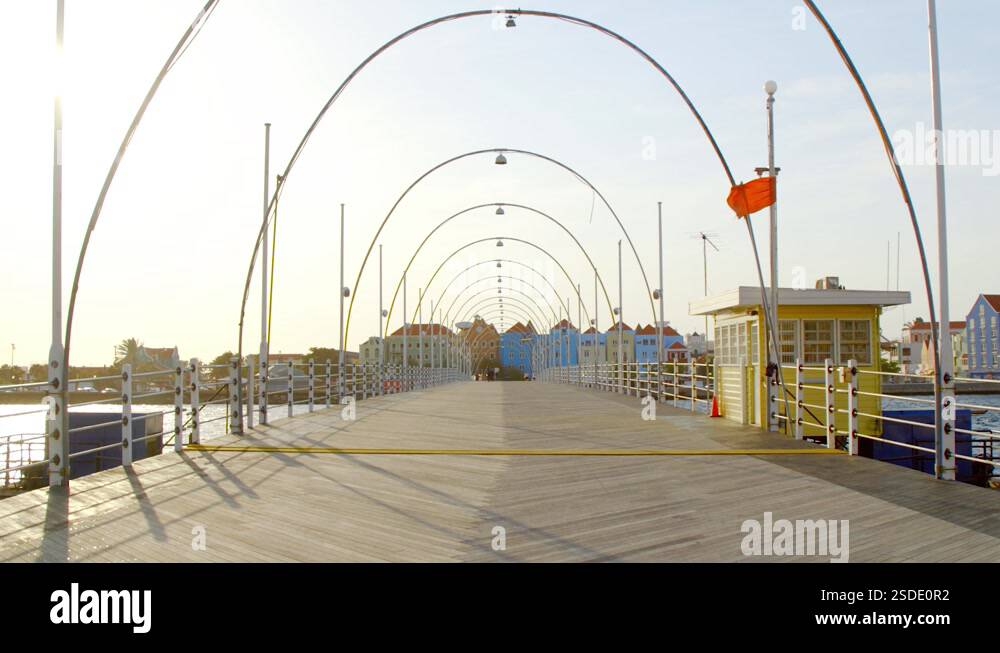 Empty Queen Emma Floating Bridge Across St. Anna Bay In Punda, Curacao ...