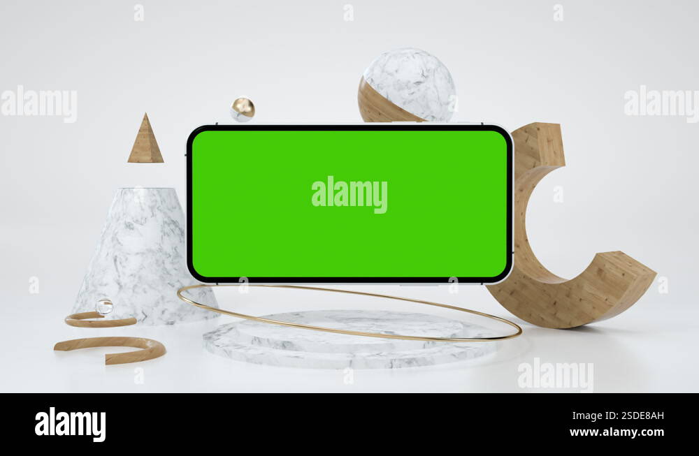 Abstract Green Screen Cellphone Use for Chroma Key Mockup Smart 3d ...