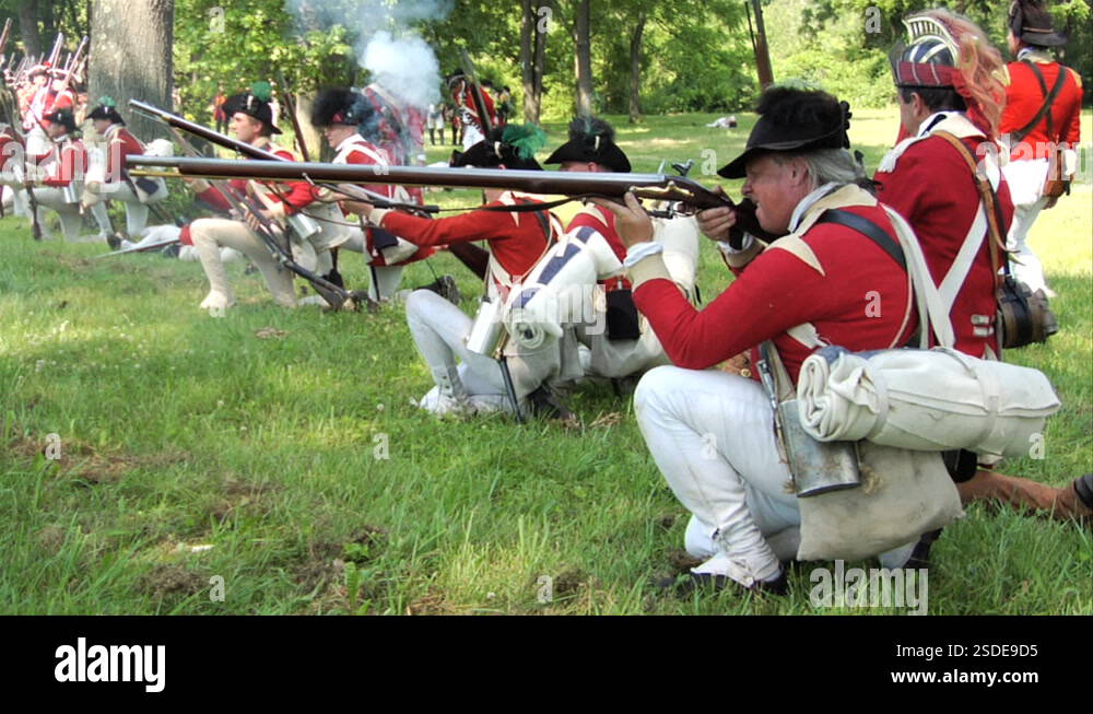 Rev War British Army Redcoats FIRE in formation on battlefield with ...