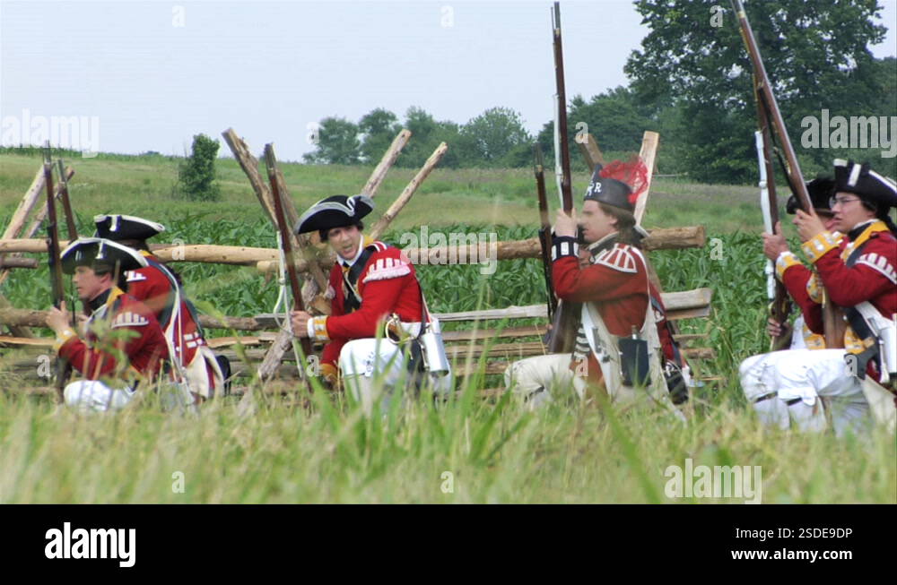 Rev War British Army Redcoats FIRE in formation on battlefield with ...