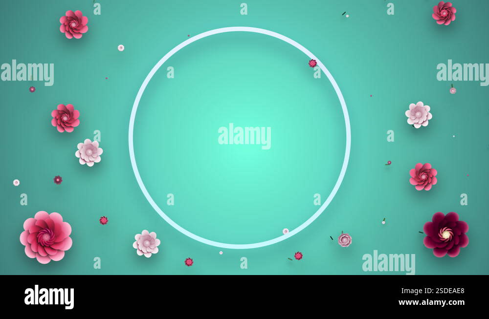 Pink colored Flower frame appearing radial composition. White stroke ...