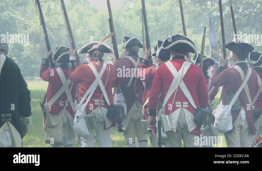 Rev War British Army Redcoats FIRE in formation on battlefield with ...