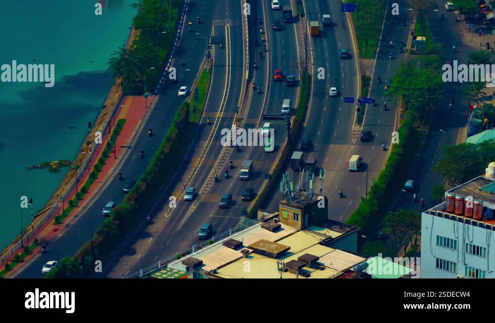 A timelapse of traffic jam at the busy town in Ho Chi Minh high angle ...