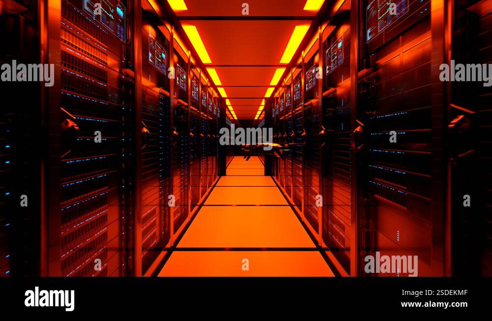 Loopable animation with working drone scanning servers in a dark hall Render 4K Stock Video ...